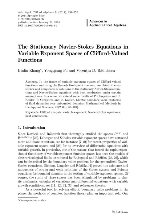 pdf the stationary navier stokes equations in variable exponent spaces of clifford valued