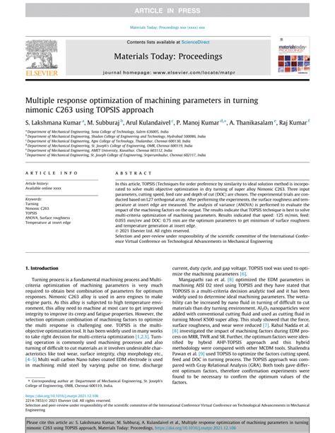 pdf multiple response optimization of machining parameters in turning nimonic c263 using