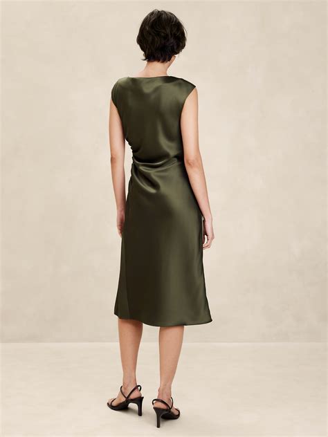 Shirred Side Satin Midi Dress Banana Republic Factory