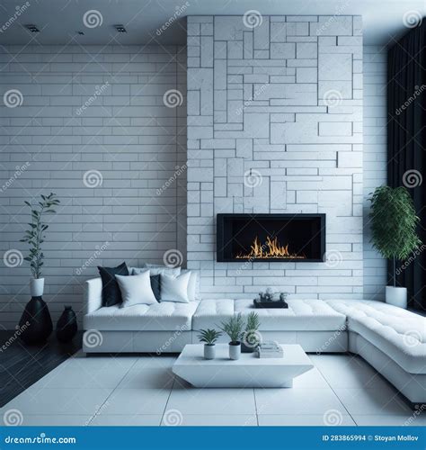 Modern Living Room Interrior Cozy Sofa With Pillows Infront Of Wall