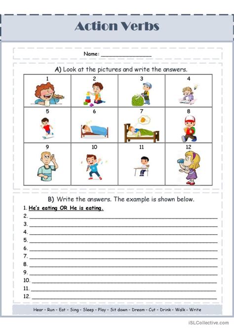 Action Verbs English ESL Worksheets Pdf Doc