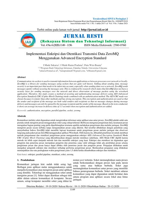 pdf implementasi enkripsi dan otentikasi transmisi data zeromq menggunakan advanced encryption