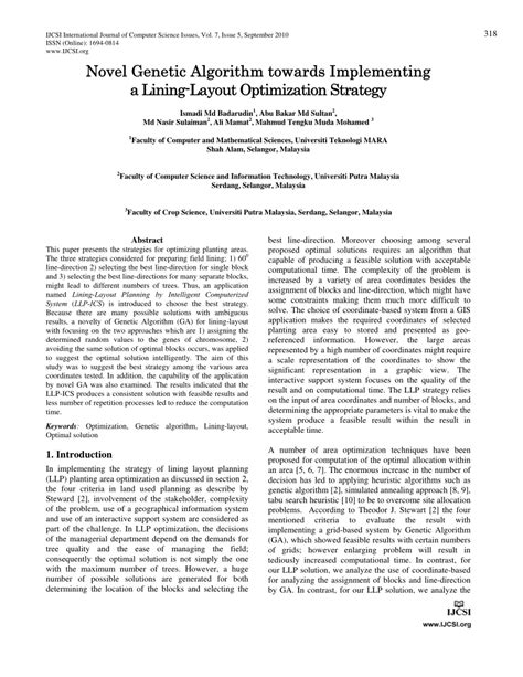 pdf novel genetic algorithm towards implementing a lining layout optimization strategy