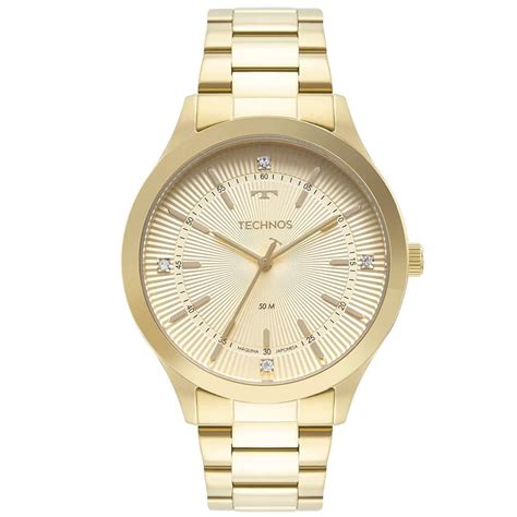 Relógio Technos Feminino Dourado Aço Inox Pedras Maquina Japonesa