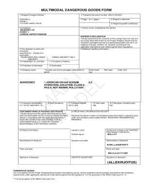 Dangerous Goods Declaration Example PdfFiller