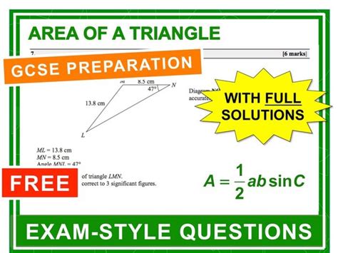 gcse 9 1 exam question practice area of a triangle teaching resources