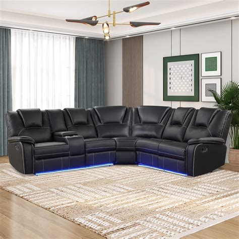 Sofá cama seccional moderno tapizado en forma de L reclinable de piel