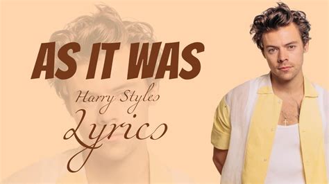 Harry Styles As It Was Lyrics Youtube