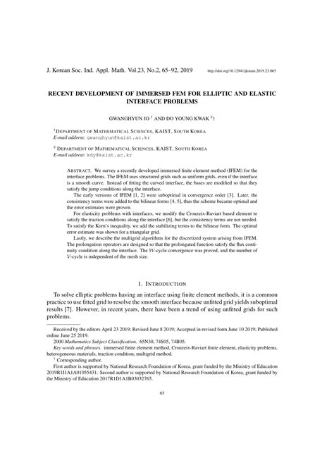 pdf recent development of immersed fem for elliptic and elastic interface problems