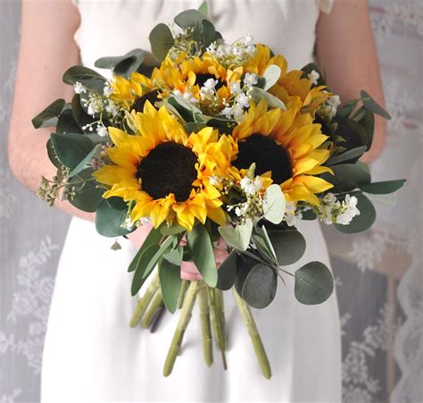 Sunflower Bouquet Boho Bouquet Bride Bouquet Eucalyptus Silk