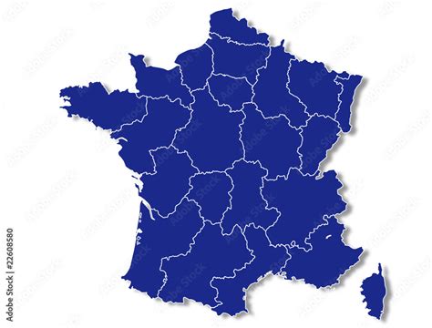 Vecteur Stock carte des régions de france bleue contour blanc vierge