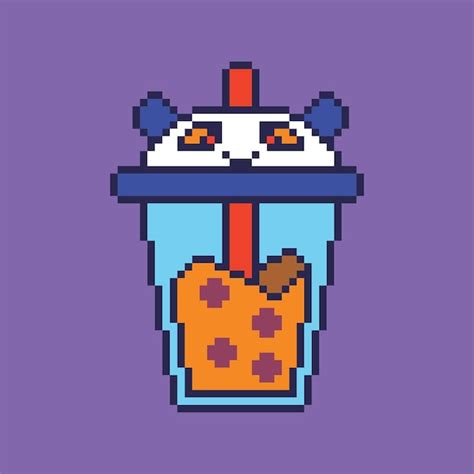Pixel Art Carino Boba Drink Vettore Premium