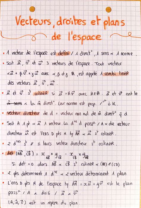 SOLUTION Fiche De R Vision Vecteurs Droites Et Plans De L Espace