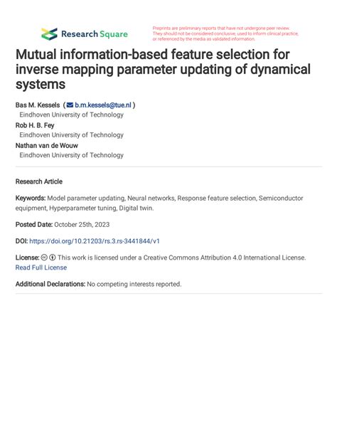 pdf mutual information based feature selection for inverse mapping parameter updating of