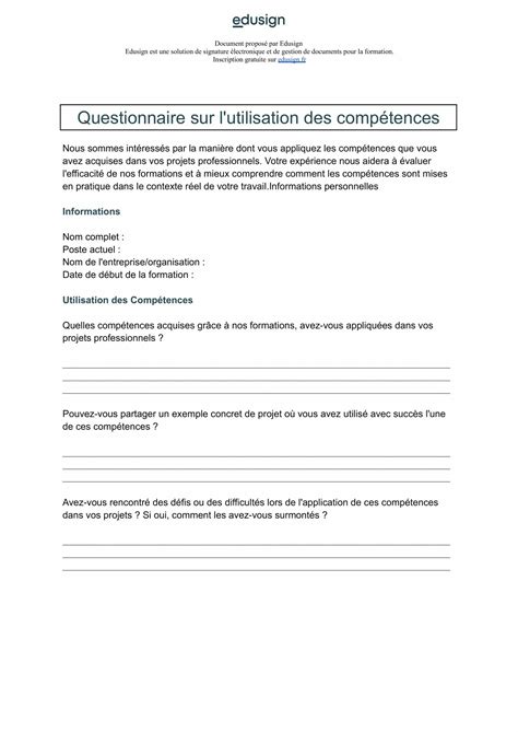 Modèle de questionnaire Evaluation de séminaire Edusign