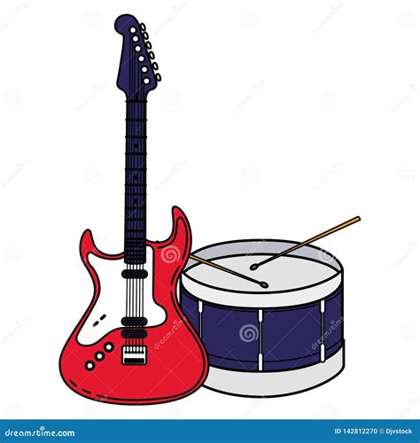 Guitarra El ctrica E Instrumentos Del Tambor Musicales Ilustración del