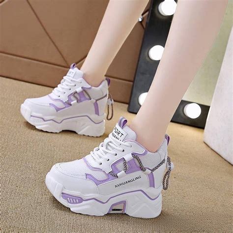 Sapatos Femininos Altura Interna 10cm Grosso Casual Esportes Feminino