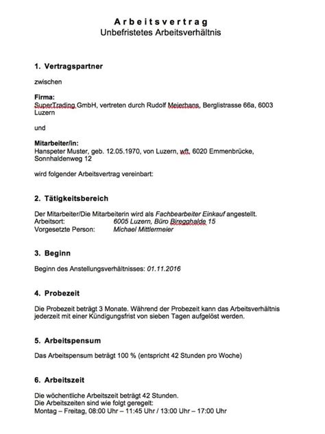 Arbeitsvertrag Muster Muster Und Vorlagen Kostenlos