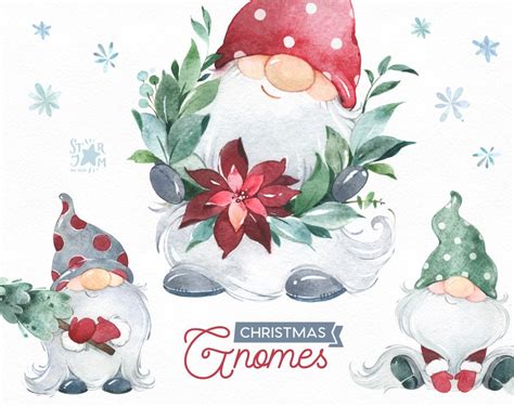 Christmas Gnomes Watercolor Clipart Nordic Scandinavian Etsy