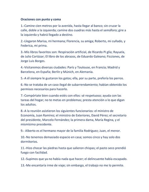 Oraciones Con Punto Y Coma Docx Castellano Y Literatura Bachicherato PDF