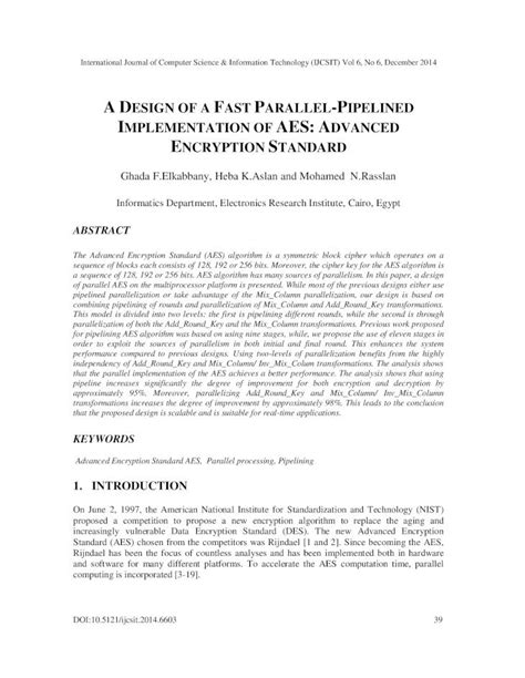 pdf a design of a fast parallel pipelined implementation of aes advanced encryption standard