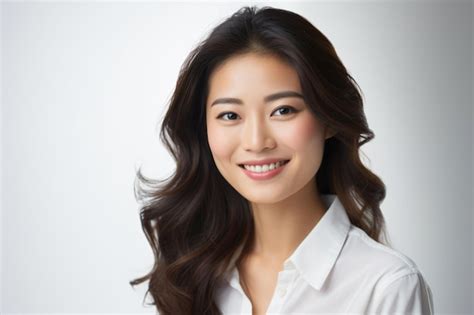 premium ai image a woman with long hair and a white shirt