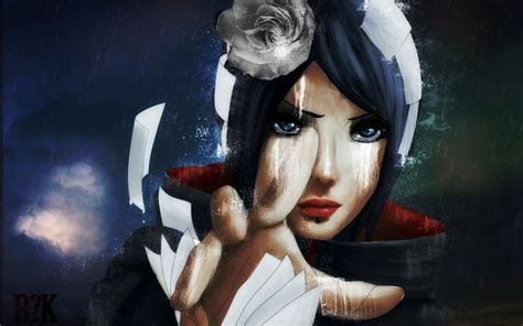 Wallpaper Gadis Anime Rambut Biru Manga Naruto Shippuuden Bunga Di Rambutnya Kertas