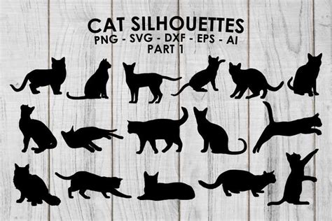 Cat Silhouettes SVG Cats Vector PNG Illustration Par SeaquintDesign