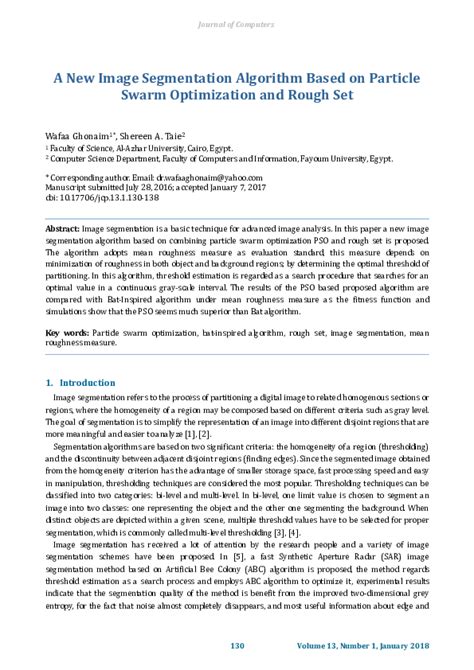 pdf a new image segmentation algorithm based on particle swarm optimization and rough set dr