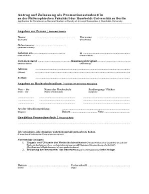 Ausfüllbar Online fakultaeten hu berlin Beantragung der Zulassung zur