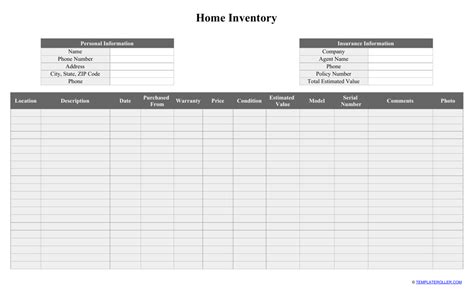 Paper Calendars Planners Home Inventory Checklist Template Home