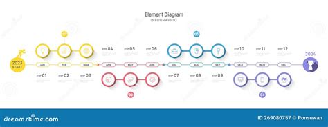 Infographic 12 Months Modern Timeline Roadmap Diagram Calendar Vector