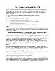 FILIPINO 10 Worksheet Docx FILIPINO 10 WORKSHEET PANUTO Panuto