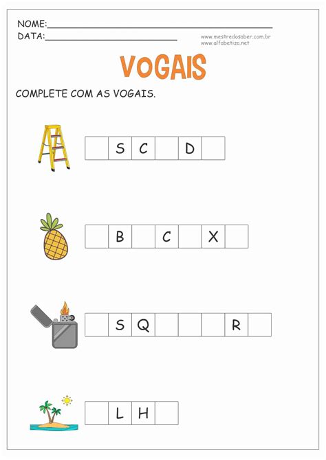 Atividades Complete As Vogais Mestre Do Saber