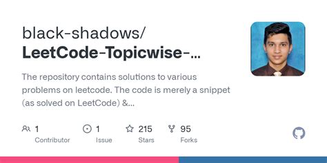 github black shadows leetcode topicwise solutions the repository contains solutions to