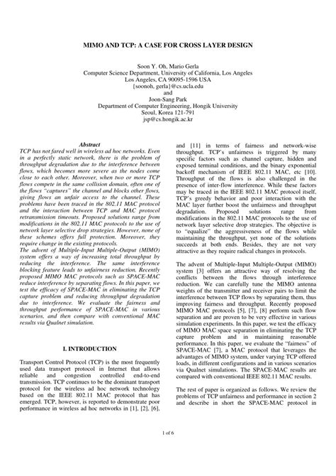 pdf mimo and tcp a case for cross layer design