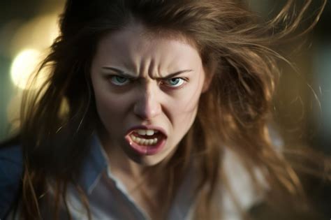 Premium Photo An Angry Woman With Her Mouth Open In Front Of Her