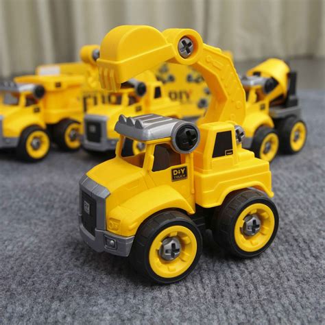 Đồ chơi lắp ghép mô hình oto xây dựng DIY 4 món gồm Cần cẩu máy múc