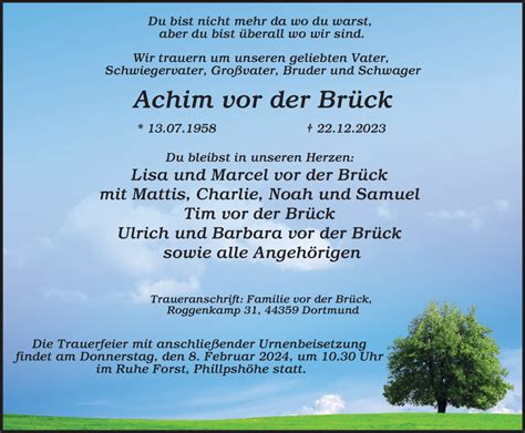 Traueranzeigen von Achim vor der Brück Trauer in NRW de