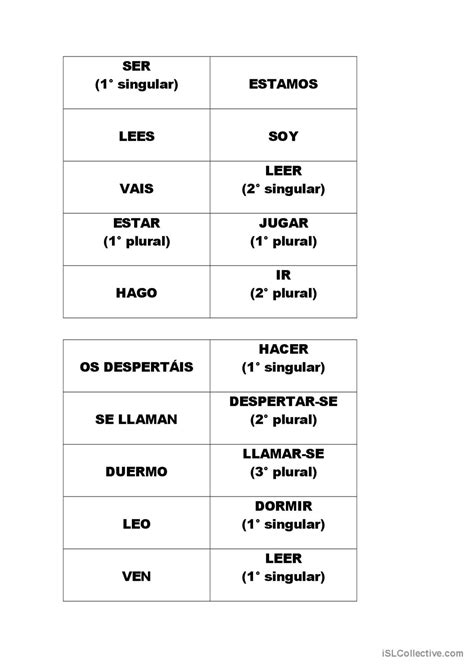Dominó Presente de Indicativo Español ELE hojas de trabajo pdf doc