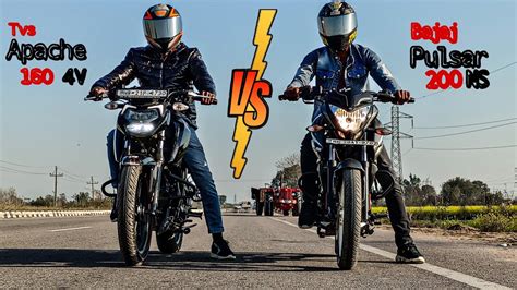 Bajaj Pulsar NS 160 V S TVS APACHE RTR 160 4V DRAG RACE PULSAR NS