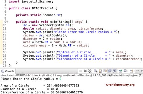 find the area and circumference of a circle in java c sharp images