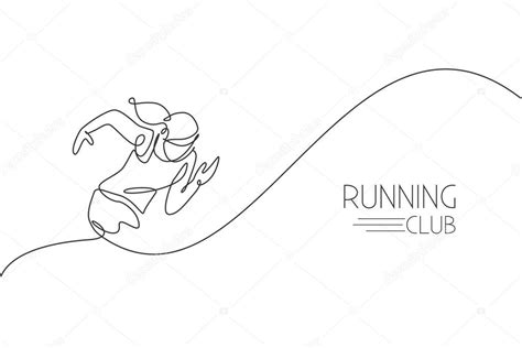 Una línea continua de dibujo de atleta joven corredor enfoque carrera