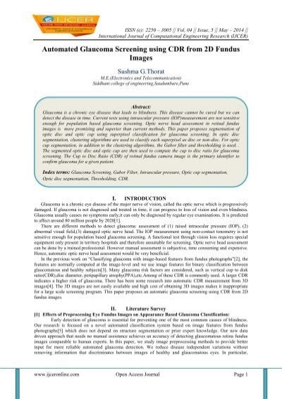 Automated Glaucoma Screening Using CDR From 2D Fundus Images