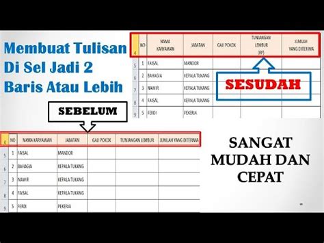 Cara Membuat Tulisan 2 Baris Dalam Satu Kotak Excel YouTube