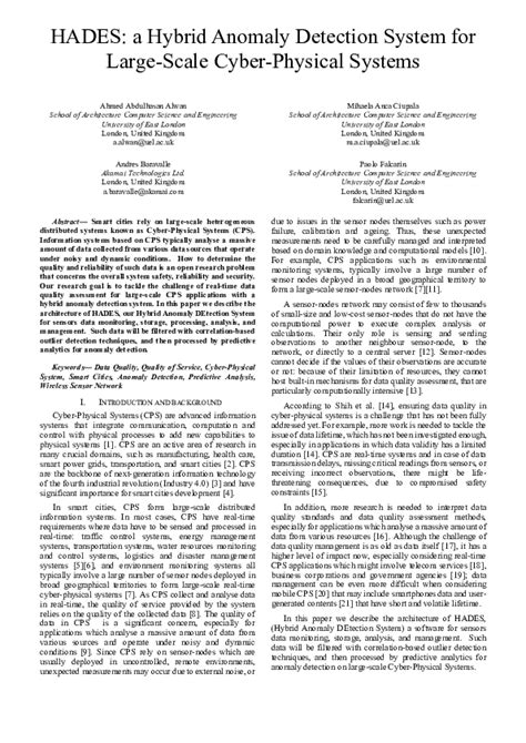 pdf hades a hybrid anomaly detection system for large scale cyber physical systems mihaela