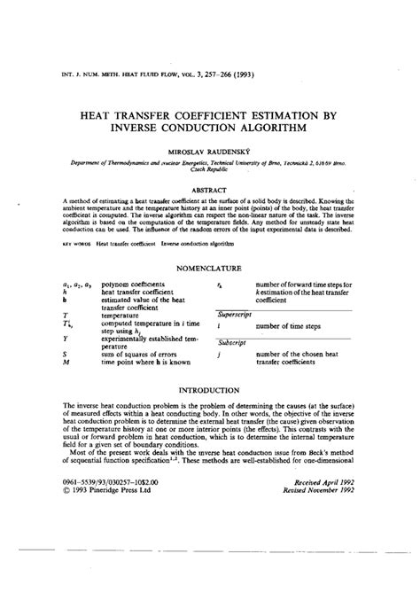 pdf heat transfer coefficient estimation by inverse conduction algorithm