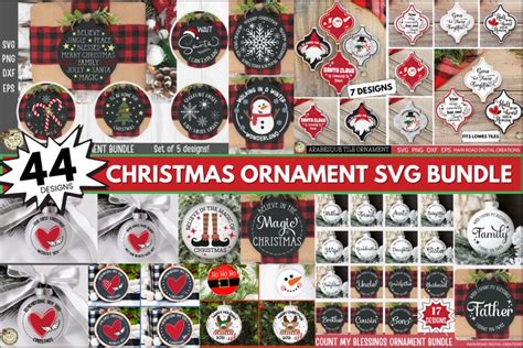 Christmas Ornament SVG Bundle 44 Holiday Ornament PNG Files