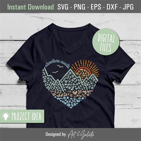 Adventure Awaits Mountains Heart Svg Floral Mountains Svg Etsy