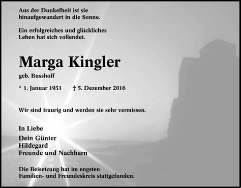 Traueranzeigen Von Marga Kingler Trauer In NRW De
